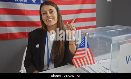 Beautiful hispanic woman at political campaign by voting ballot annoyed ...