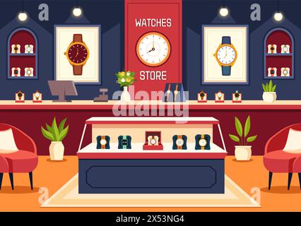 Watches Store Vector Illustration with Presentation of Stylish ...