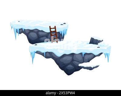 Winter land map for game level interface. Vector cartoon illustration ...