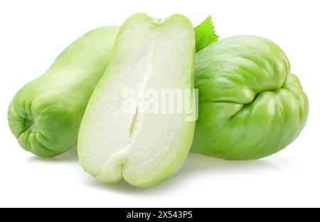 Chayote fruits with leaf isolated on white background Stock Photo - Alamy