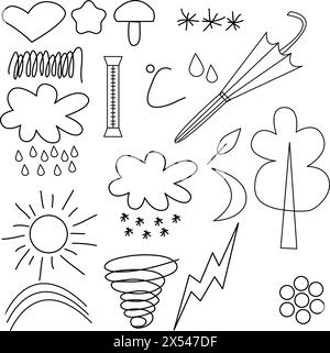 Tornado and hurricane doodle set. Collection of hand drawn natural ...