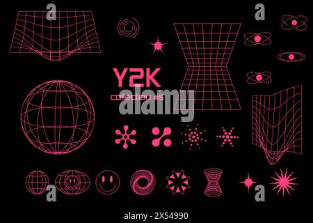 Set linear black geometric neon acid green frame figure y2k, 3d ...
