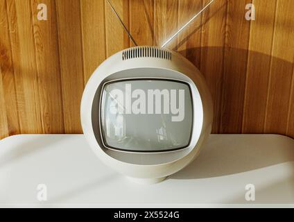 A sphere shaped vintage retro television from the futurism seventies on ...