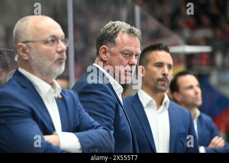 (L-R) Coach assistant Tomas Plekanec, Czech team coach Radim Rulik and ...