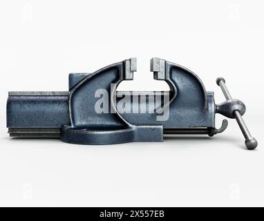 An industrial cast iron bench vice grip on an isolated white background ...