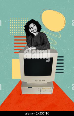 Vertical image collage dreamy thoughtful woman have idea smart plant ...