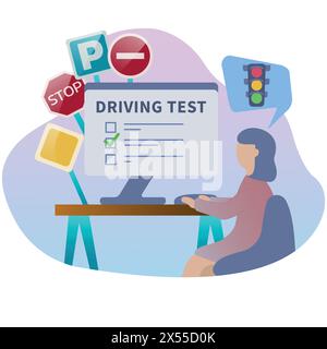 Driver license. People studying in driving school and passing exams ...