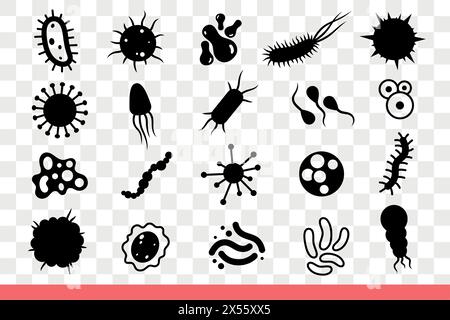Microorganisms, bacteria doodle set. Collection of funny hand drawn ...