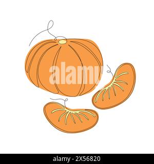 Tangerine in continuous line art drawing style. Tangerine minimalist ...