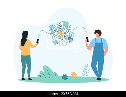 Misunderstanding barrier in online communication. Tiny people with ...
