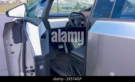 Inside the Tesla Cybertruck: A View from the Driver Seat Stock Photo ...