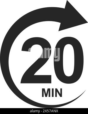 20 minutes on stopwatch icon in flat style. Clock face timer vector ...