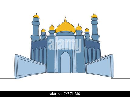 One single line drawing Masjid Al Nabawi landmark. Famous holy iconic ...