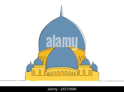 One single line drawing Masjid Al Nabawi landmark. Famous holy iconic ...