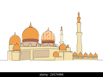One single line drawing Masjid Al Nabawi landmark. Famous holy iconic ...