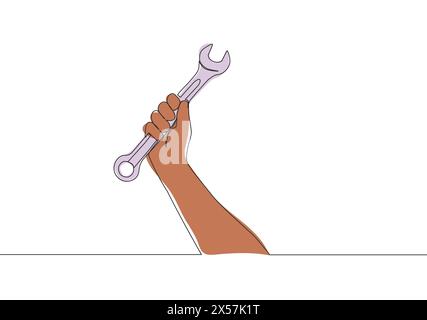 Continuous line drawing of wrench. Wrench linear icon. One line drawing ...