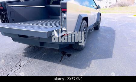 Open Cargo Bed of the Tesla Cybertruck in a Suburban Parking Lot Stock ...