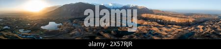 Panorama, White glaciated and snow-covered mountain peak Pik Lenin at ...