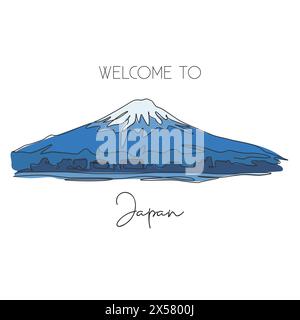 Volcano landscape with snow in winter vector illustration. Cartoon frozen scenery with mountains ...