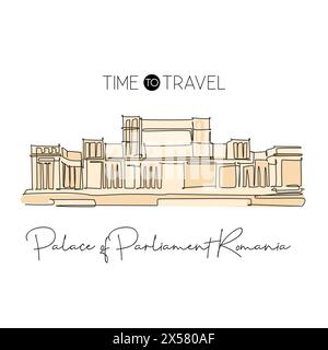 Single continuous line drawing of Bucharest city skyline, Romania ...