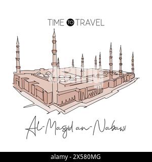 Single continuous line drawing Medina skyline Saudi Arabia. Famous city ...