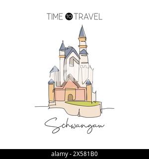 One single line drawing Neuschwanstein Castle landmark. World famous in ...