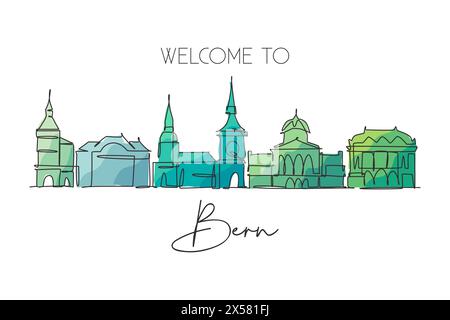 One continuous line drawing of Bern city skyline, Switzerland ...