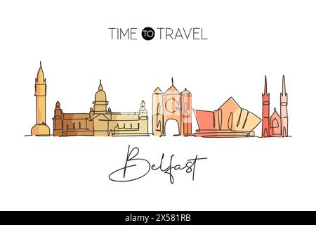 One continuous line drawing of Belfast city skyline, Northern Ireland ...