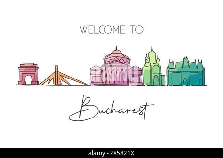 Bucharest, Romania famous landmark sketch. Lineart drawing by hand ...