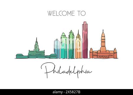 Single continuous line drawing of Philadelphia city skyline, United ...