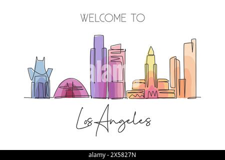 One continuous line drawing of Los Angeles city skyline, United States ...