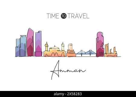 Jordan, Amman line travel skyline set. Jordan, Amman outline city ...