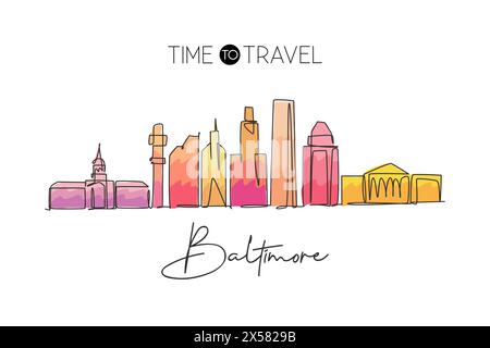 Outline Baltimore Maryland City Skyline with Blue Buildings. Vector ...
