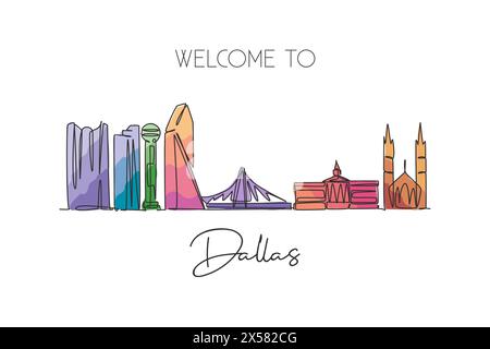 One continuous line drawing of Dallas city skyline, United States of ...