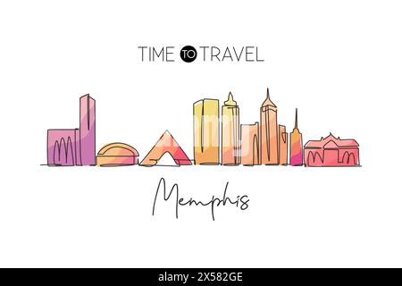 One single line drawing of Memphis city skyline, United States ...