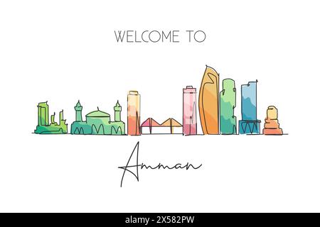 Jordan, Amman line skyline vector illustration. Jordan, Amman linear ...