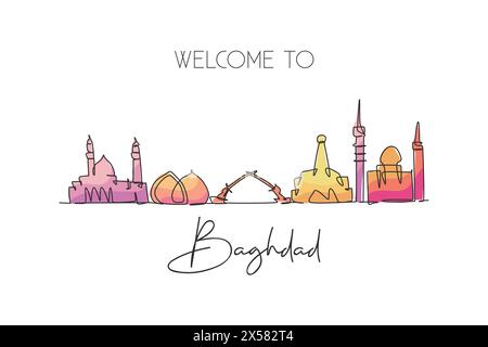 One continuous line drawing of Baghdad city skyline, Iraq. Beautiful ...