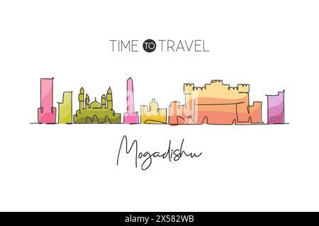Single continuous line drawing of Mogadishu city skyline, Somalia ...