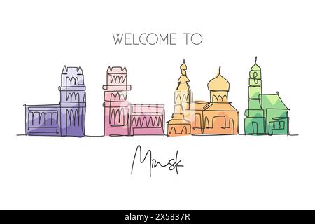 One single line drawing of Minsk city skyline, Belarus. Historical town ...