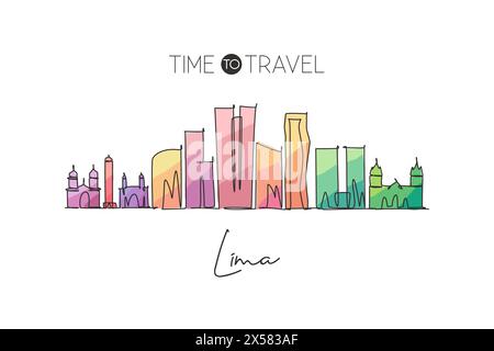 One continuous line drawing of Lima city skyline, Peru. Beautiful ...