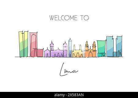 One continuous line drawing of Lima city skyline, Peru. Beautiful ...