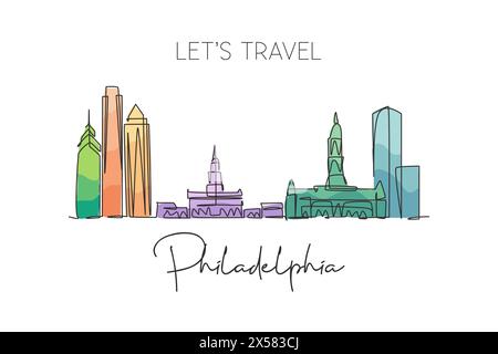 Single continuous line drawing of Philadelphia city skyline, United ...