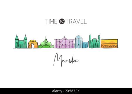 Mexico, Merida line travel skyline set. Mexico, Merida outline city ...