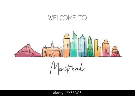 Single continuous line drawing Quebec skyline, Canada. Famous city ...