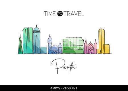 One continuous line drawing of Perth city skyline, Australia. Beautiful ...