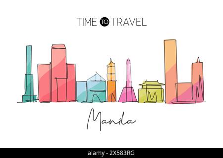 One single line drawing of Manila city skyline, Philippines. Historical ...
