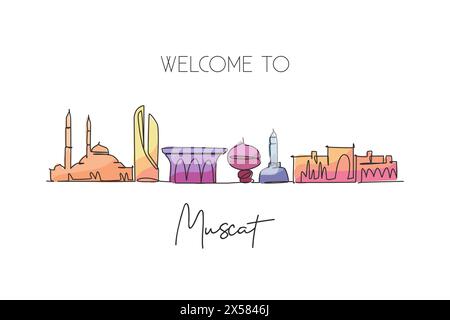 Oman, Muscat line travel skyline set. Oman, Muscat outline city vector ...