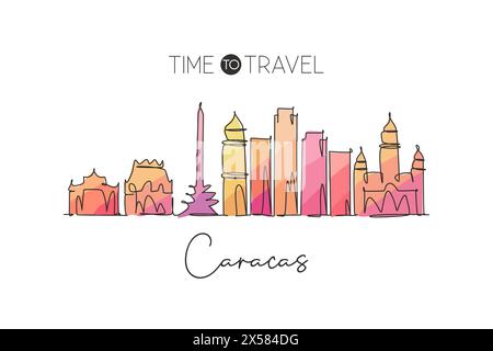 Single continuous line drawing of Caracas city skyline, Venezuela ...