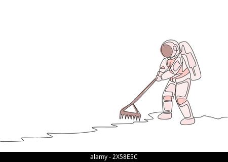 Single continuous line drawing of cosmonaut with spacesuit riding ...