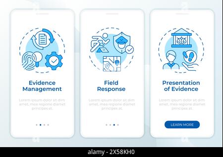 Evidence management blue onboarding mobile app screen Stock Vector ...